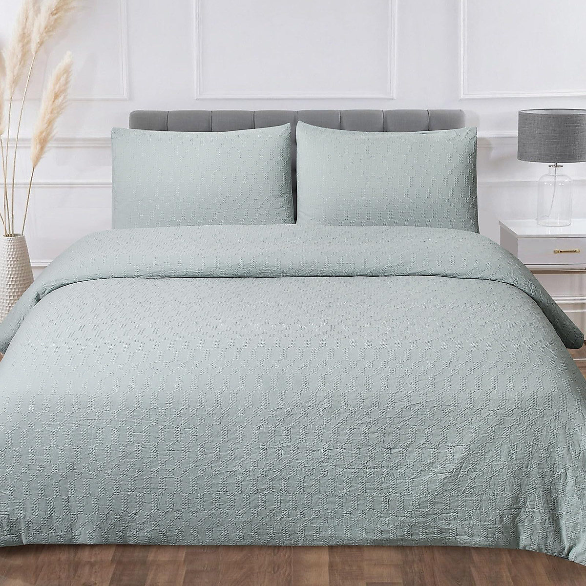 YINFUNG Sage Green Duvet Cover Waffle Weave Textured Tufted Bedding Set Waffle Knit Farmhouse Washed Microfiber 90x90 Soft Geometric