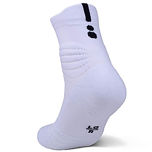 JHM mens Thick Protective Sport Cushion Elite Basketball Compression Athletic Socks, 3 Pairs White, 6-13