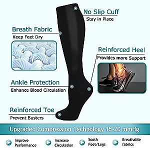 ACTINPUT 8 Pairs Compression Socks Women & Men -Best Medical,Travel & Flight Socks-Running & Fitness，Pregnancy (L/XL, Black)