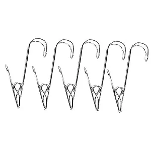 HOME-X Travel Hanging Clothes Pins, Clothes Clips Hooks, Portable Hangers for Clothes, Boot Hooks, Heavy Duty Metal Clips, 5 Pack, 4" L x 2 ½” W x 1" H
