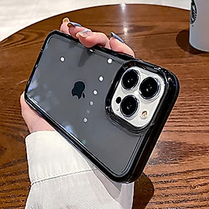 Clear Designed for iPhone 13 Pro Max Case, Cute Women Girly Shockproof Military Grade Protective Hard Back Case with Airbag Soft TPU Edge, Slim Protection Bumper Cover for Girls Men (Black)