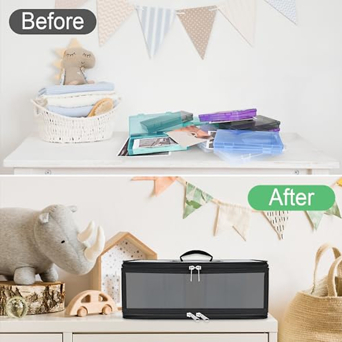 Bluedale Photo Storage Box with Zipper, 10 Inner 4 x 6 Photo Cases Hold 1000 Pictures, Waterproof Photo Organizer Containers, Scrapbook Keeper with Handle for Seed, Picture, Craft Storage