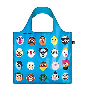 LOQI STEPHEN CHEETHAM Faces Blue Reusable Shopping Bag