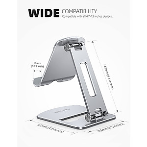 Lamicall Tablet Stand, Foldable Holder - Adjustable Tablet Dock, for 4.7" - 13" Tablet, Such as iPad Pro 11/10.5/12.9, Mini, Air, Galaxy Tabs, Kindle, Silver