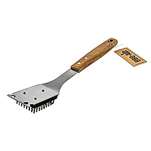 BBQ-Aid Grill Brush and Scraper for Barbecue – Grill Brush for Outdoor Grill with Extended, Large Wooden Handle and Replaceable Stainless Steel Bristles Head –No Scratch- BBQ Grill Brush for Any Grill