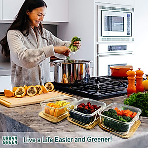 Urban Green Glass Containers with Bamboo Lids, Meal Prep Glass Containers, Glass Food storage Containers, 5 Pack, Pantry & Kitchen Glass Organizer, Lunch glass container, Microwave Oven Freezer Safe