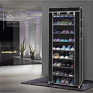 US in Stock Room-Saving 10-Layers 9 Lattices Shoe Rack with Dustproof Cover Closet Shoe Storage Cabinet Organizer Portable Shoe Storage Sturdy Plastic Shoe Shelf for Closet Entryway Garage Bedroom