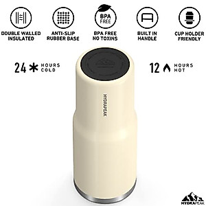 Hydrapeak Nomad 32 oz Tumbler with Handle and Straw Lid, Leakproof Tumbler, Tumbler Lid Straw, Double Insulated Tumblers, 32oz Double Insulated Cup Straw, Stainless Steel (Modern Cream)