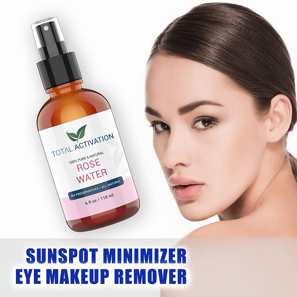 Large 4 oz 100% Pure, Organic Moroccan Rose Water Spray Face Toner, Skin Body Hair Spray, Eye Makeup Remover Alcohol Free Toner Minimizes Scar Hydrating Soothing Mist for Dry Oily Combination Skin