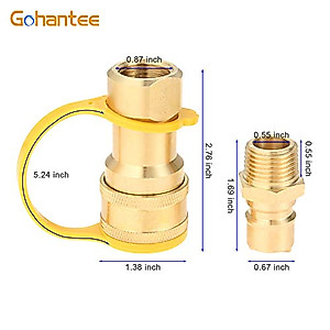 1/2" Gas Quick Connect Kit, Disconnect Connector with Male Insert Plug, Solid Brass 1/2 inch Natural Gas Propane Quick Connect Adapter