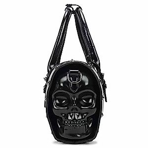 FiveloveTwo Women Handbags Shiny Paten PU Satchel Purse Rivet Shoulder Tote Top-Handle Bag Black