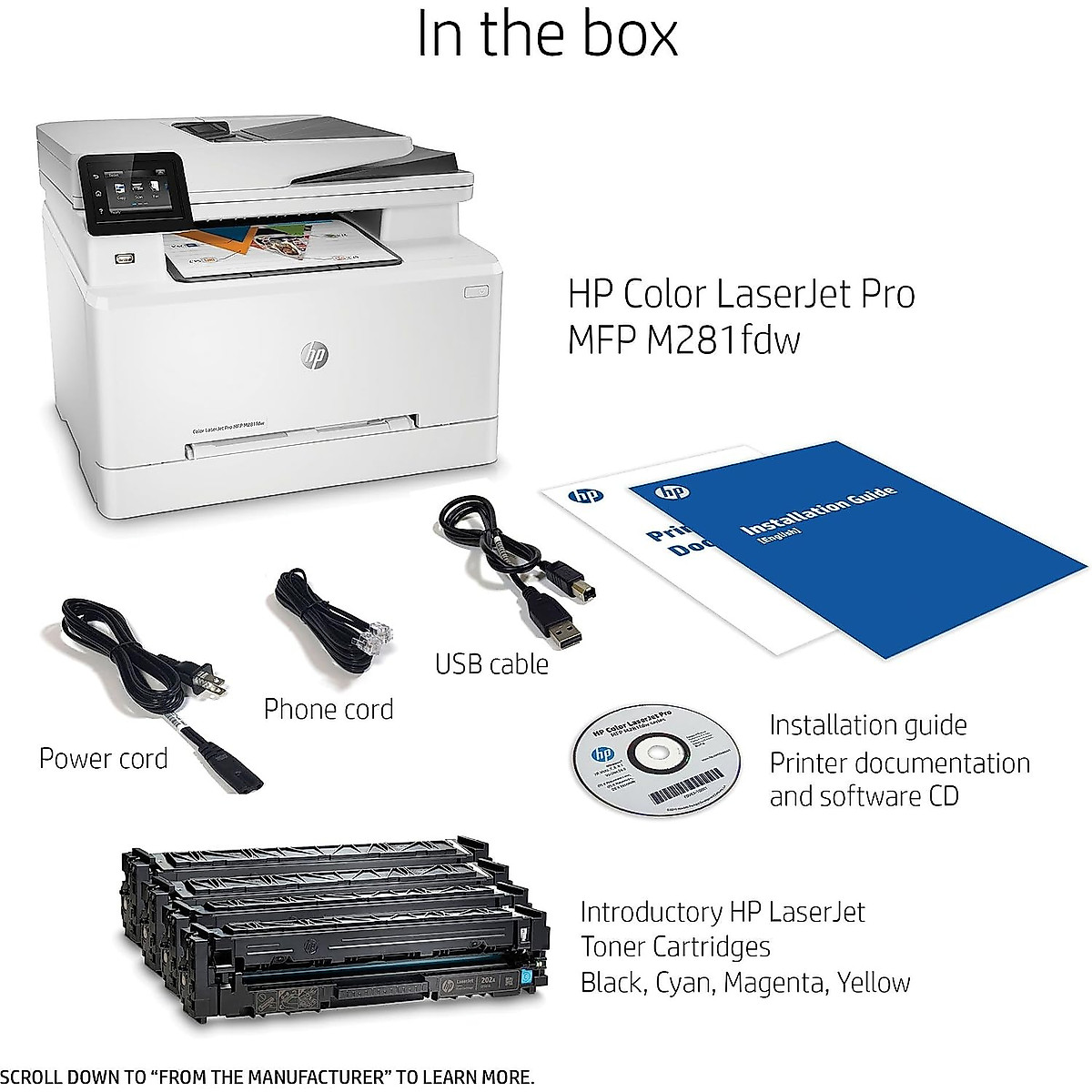 HP LaserJet Pro M281fdw All-in-One Wireless Color Laser Printer, Works with Alexa (T6B82A)