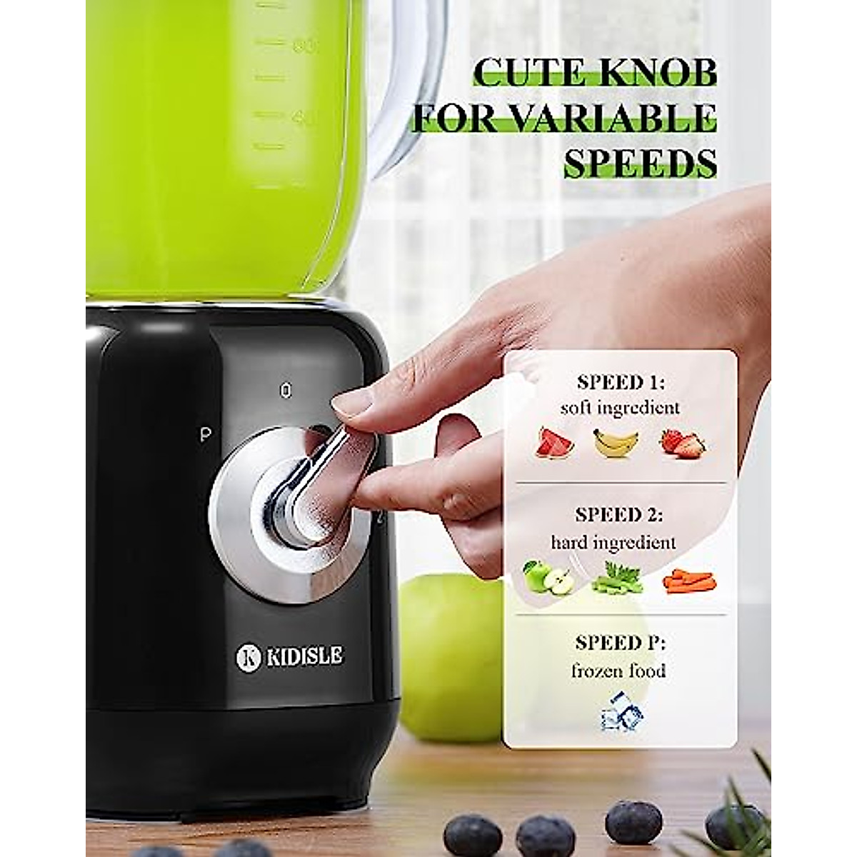 KIDISLE Retro Blenders for Kitchen, 34oz Glass Jar, 700W Smoothie Blender for Shakes and Smoothies, 3 Adjustable Speed for Milkshake, Ice Crush, Puree and Frozen Fruit, Black