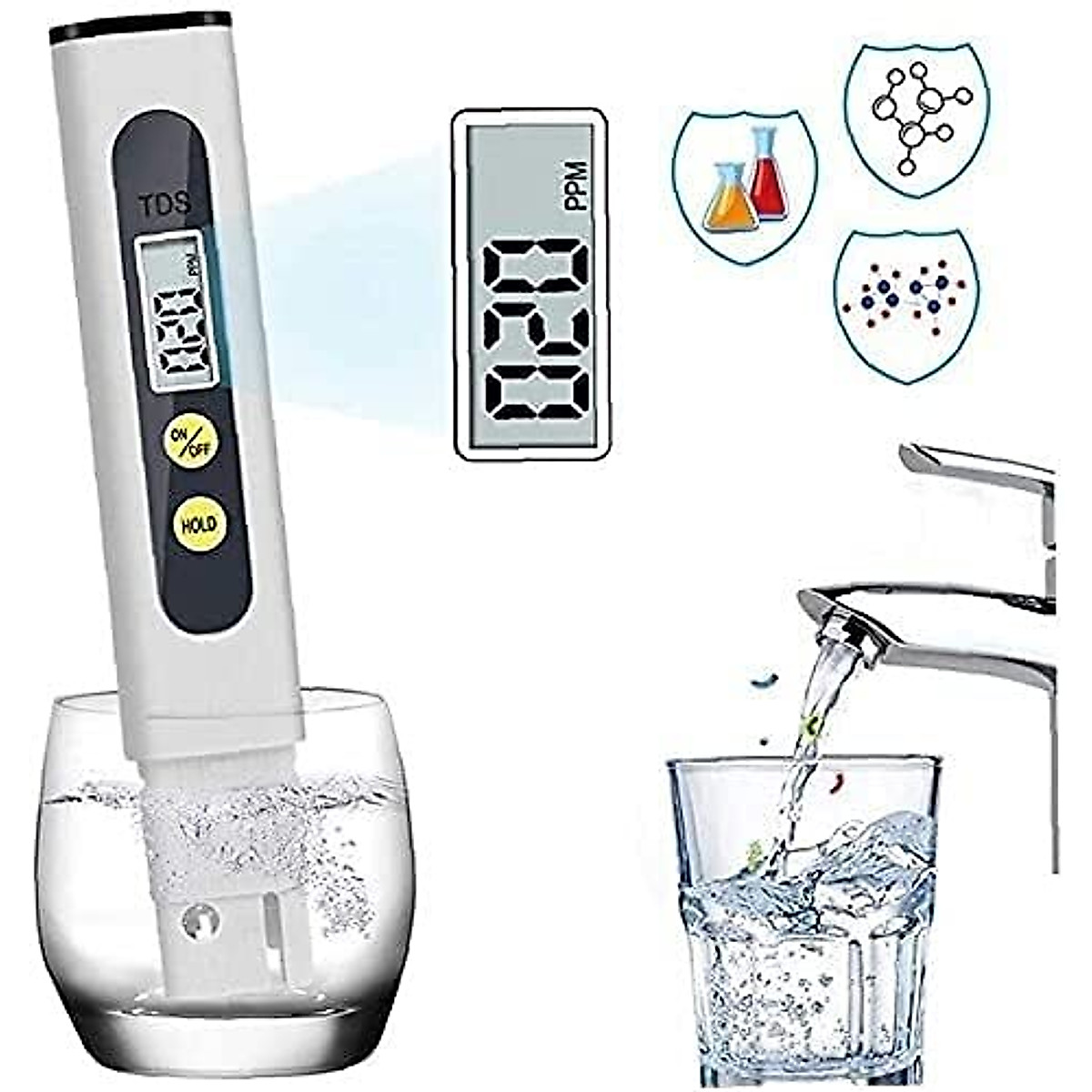 YUESFZ Precise Tds Meter Water Quality Tester LCD Display Testing Pen White Drinking Water Test Meter Practical Water Quality Detector