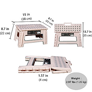BEEANDEE Folding Step Stool - 9" Height - Holds up 300 Lbs Lightweight Foldable Stepping Stool is Sturdy Enough to Support Adults & Safe Enough for Kids. Skid Resistant and Open with one flip