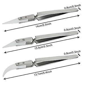 6 Pcs Precision Ceramic Reverse Solder Tweezers, Non-Conductive, Anti-Magnetic Pointed & Curved Tips Tweezers Set, Cross Lock Fiber Grip Soldering Tool, Heat-resistant Electronics Tweezers