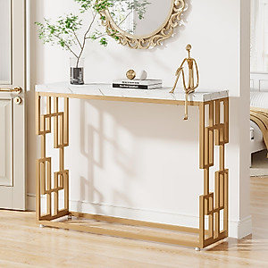 Tribesigns Gold Console Table, Modern 42.5" Sofa Tables Entryway Hallway Foyer Table, White Faux Marble Tabletop Sofa Table Behind Couch with Gold Metal Legs for Living Room, Easy Assembly