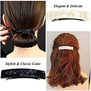 Hair Barrettes Tortoise Shell French Design Celluloid Hair Clip Medium Rectangular Automatic Hair Pins for Women Girl Lady 4 Pack