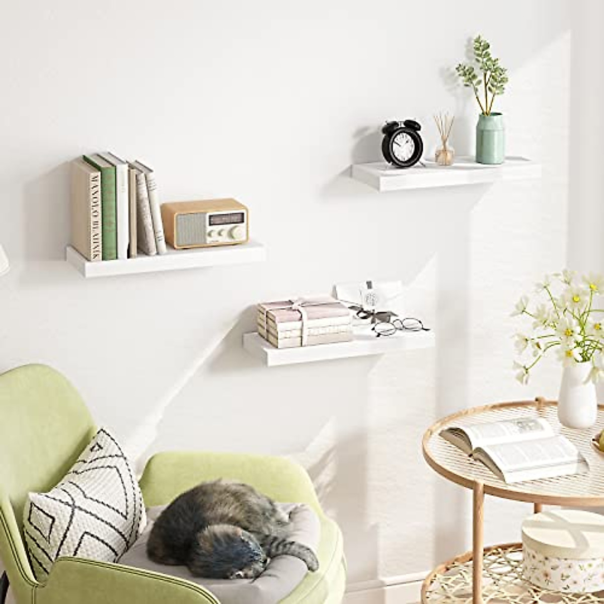 Fixwal Floating Shelf, Set of 3 White Shelves with Invisible Brackets, Decorative Wall Shelves for Bathroom Living Room Bedroom Kitchen Study(15 x5.9 x1.2in)