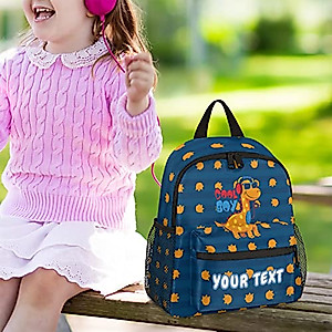 AUUXVA Cute Dinosaur Custom Kid's Name Toddler Backpack,Cool Dinosaur Paw Personalized Backpack with Name/Text for Kids Boys Girls 3-6 Years Preschool Kindergarten Daycare Bag with Chest Strap