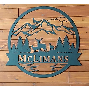 Mountain Deer Scene sign Personalized Metal Monogram, Wedding Gift. Family Name Sign, Outdoor Name Sign, Anniversary, Last Name Sign,Front Door
