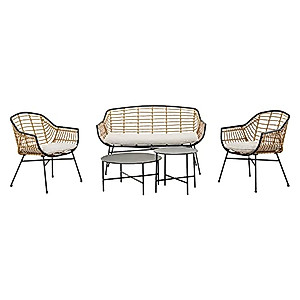Grand patio 5 Pieces Outdoor Wicker Patio Conversation Set Seating Chair Set with Cushions and Coffee Tables, Boho Wicker Seating Set for Indoor Outdoor, Balcony, Porch, Garden, Deck (Natural)…