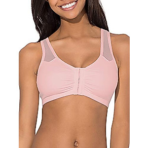 Fruit of the Loom Women's Comfort Front Close Sport Bra with Mesh Straps, Blushing Rose, 36