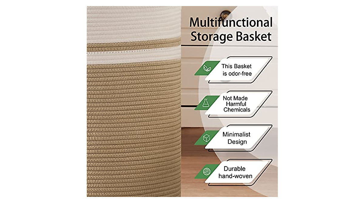 OIAHOMY 58L Woven Cotton Laundry Hamper - Yellow