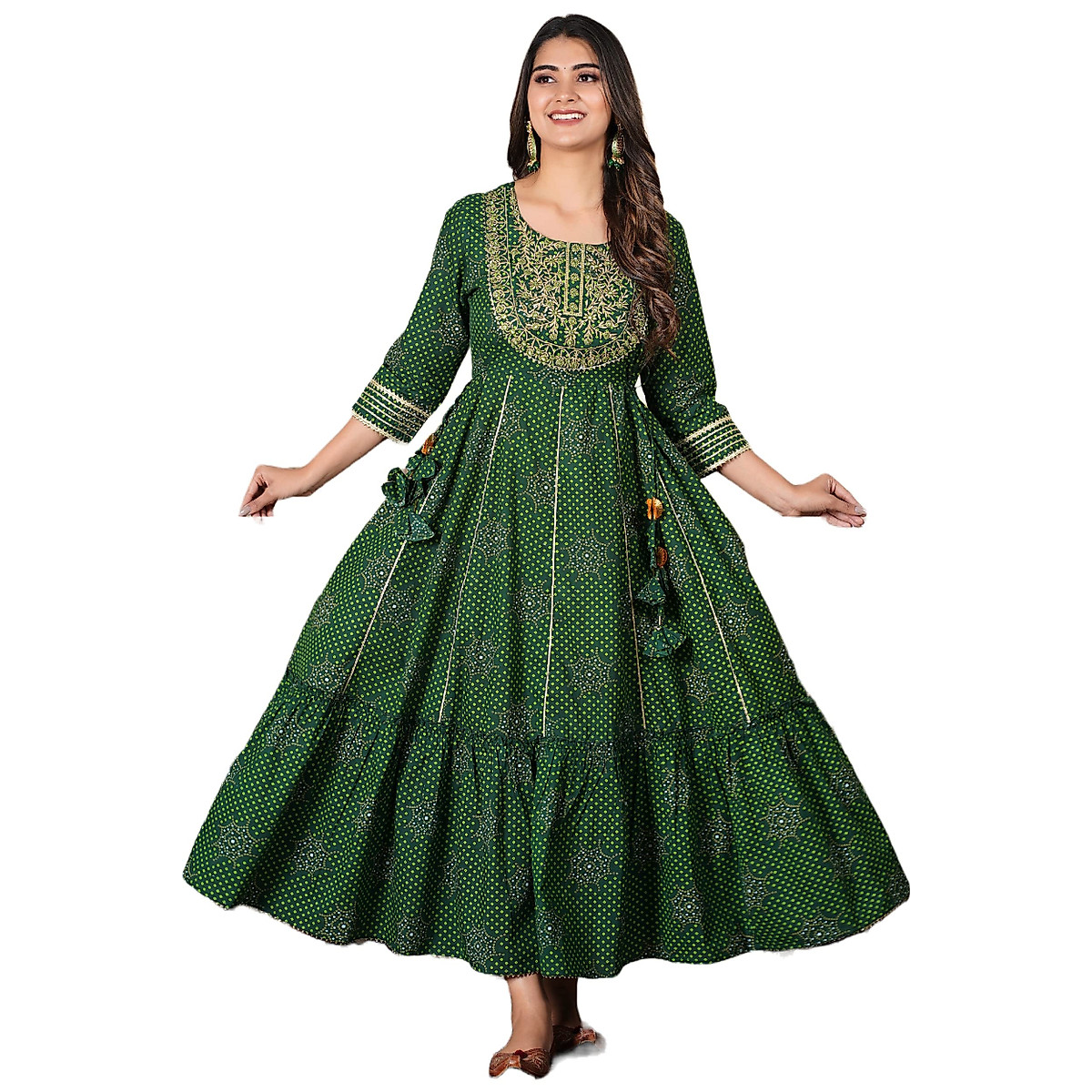 JG JAI GOVINDAM Dress for Saint Patricks Day Anarkali Indian Kurti for Women Pakistani Wedding/Party Wear Designer Style (GREEN-XXL)