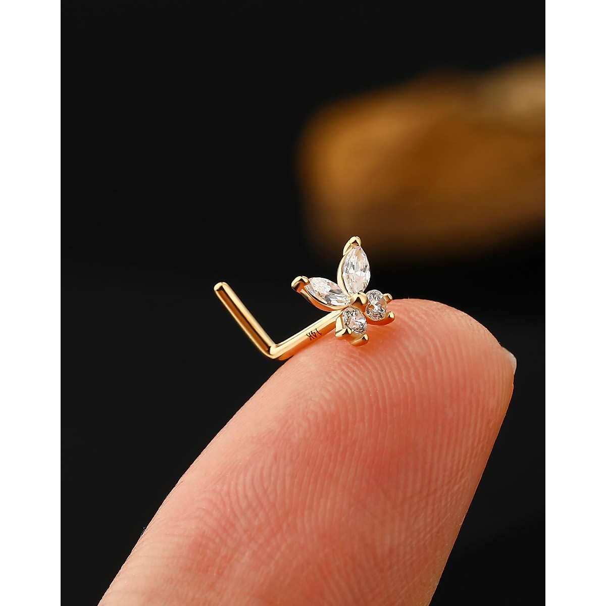 Jewseen 14K Butterfly L-Shape Nose Rings Cubic Zirconia Nose Studs 20G Nose Rings for Women Nose Piercing Jewelry Body Piercing Jewelry