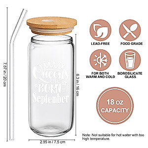 Birthday Gifts for Women, Funny Happy Birthday Glass Cup Tumbler for her, Girlfriend, Friends, Wife, Mom, Bestie, Daughter, Sister, 18oz Clear Can Glass with Straw & Lid, Queens are Born in September