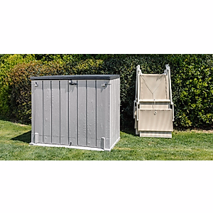 Toomax Stora Way All Weather Outdoor XL Horizontal Storage Shed Cabinet for Trash Can, Garden Tools, and Yard Equipment, Taupe Gray and Anthracite