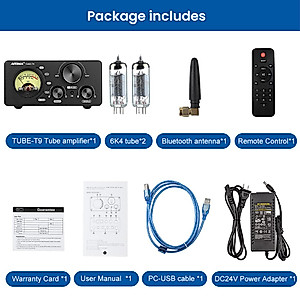 AIYIMA T9 100W*2 Bluetooth Stereo Amplifier Class D Amp 2.0/2.1 Channel Tube Power Amp with PC-USB DAC Coaxial Optical inputs &VU Meter & Bass Treble Tone Control for Home Stereo Speakers