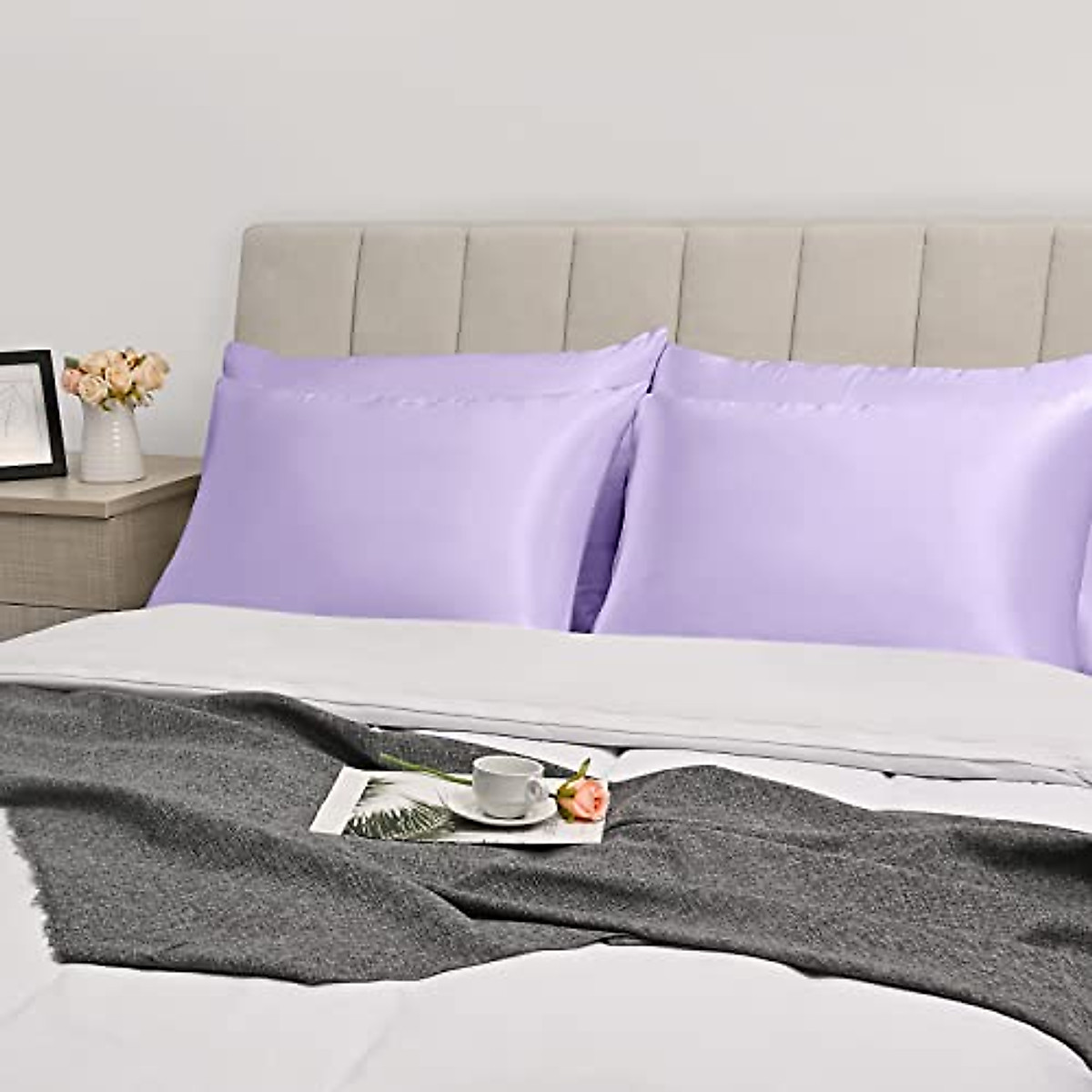 Satin Pillowcase for Hair and Skin, 2 Pack Lavender Silk Pillowcase Queen Satin Pillowcases with Envelope Closure(Lavender,20x30 inches)