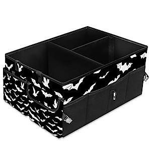 GACTIVITY Black And White Goth Bats Car Trunk Organizer,Collapsible Cargo Storage Tote Bag,Non Slip,3 Divider Compartments, Automotive Interior Accessories for Auto SUV Truck Vehicle Picnic Camping