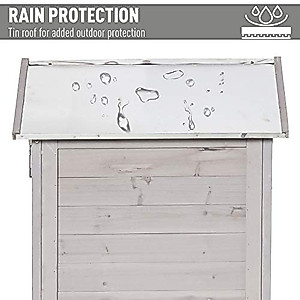 Outsunny 36" x 25" x 79" Wooden Storage Shed Cabinet, Outdoor Tool Shed Organizer with 4-Tier, 3 Shelves with Handle Tin Roof Magnetic Latch Foot Pad, Light Grey