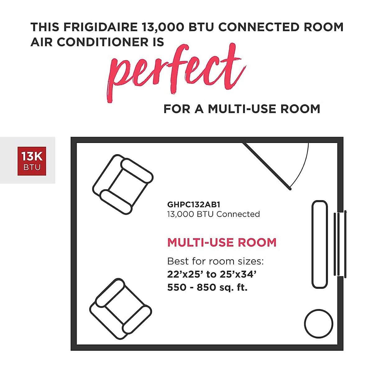 Frigidaire FHPC102AB1 Portable Air Conditioner with Remote Control for Rooms, Up to 350 Sq. Ft, White