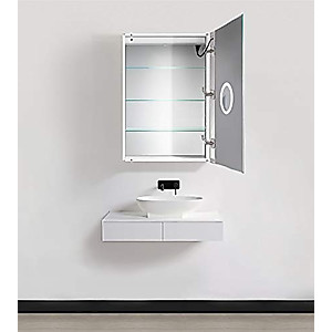 Krugg LED Medicine Cabinet 24 Inch X 36 Inch | Recessed or Surface Mount Mirror Cabinet w/Dimmer & Defogger + 3X Makeup Mirror Inside & Outlet + USB - Right Side