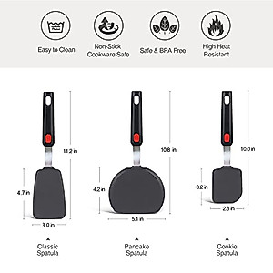 Silicone Spatula Turner, VOVOLY 3-Pack Spatula Set for Nonstick Cookware, BPA Free Rubber Spatulas, Heat Resistant Kitchen Utensil, No Scratch or Melting, Ideal for Egg, Cookie, Crepe, Burger, Pancake