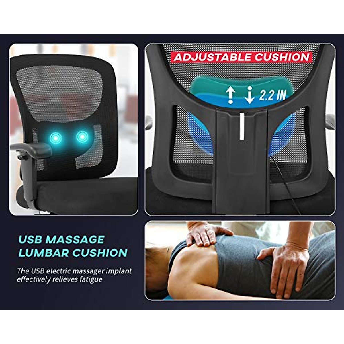 Big and Tall Office Chair 400lbs Wide Seat Mesh Desk Chair Massage Rolling Swivel Ergonomic Computer Chair with Lumbar Support Adjustable Arms Task Chair for Heavy People