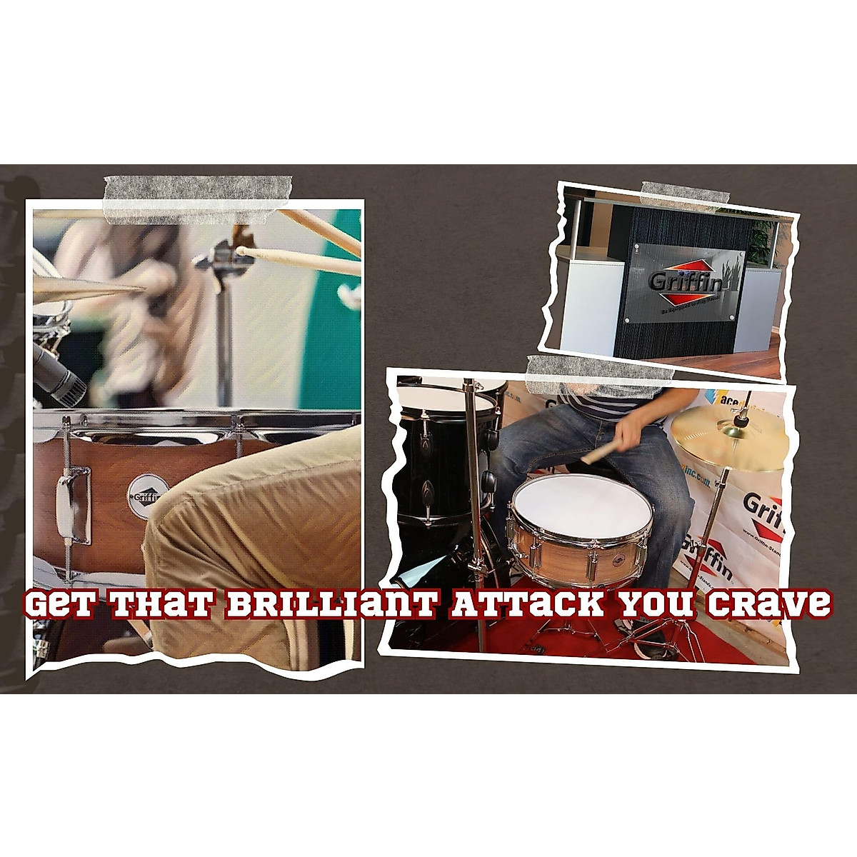 GRIFFIN Snare Drum | Poplar Wood Shell 14" x 5.5" with Flat Hickory PVC | 8 Metal Tuning Lugs & Snare Strainer Throw Off | Percussion Instrument with Drummers Key, Coated Head | Marching Kit Set