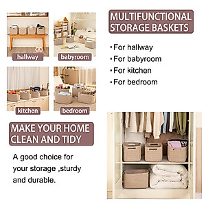 OIAHOMY 4 Pack Storage Baskets for Organizing, Cube Storage Bins for Shelves, Rectangle Storage Baskets With Handles, Woven Baskets for Storage, 12.7''Lx9''Wx7.8''H, Brown