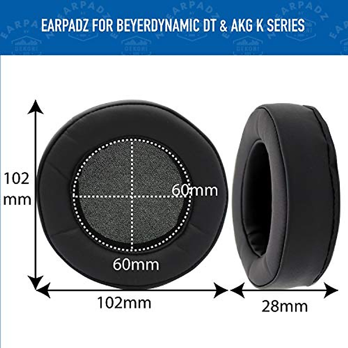 Earpadz Replacement for Beyerdynamic DT990, DT770, Custom One Pro, AKG K240 Earpads, Protein Leather Headphone Cushions (Midnight, Black, 1 Pair)