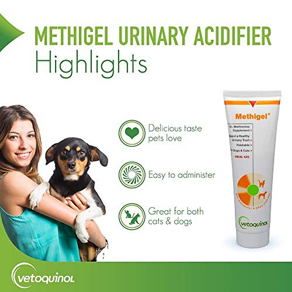 Vetoquinol Methigel Urinary Acidifier to Promote Urinary and Bladder Health for Dogs & Cats