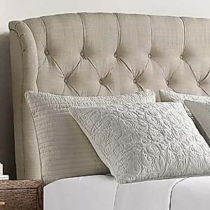 Rosevera Clancy Adjustable Heigh Headboard with Linen Upholstery and Button Tufting for Bedroom, King, Classic Beige