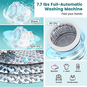 COSTWAY 7.7 Lbs Portable Washing Machine, 0.78 Cu.ft Full Automatic Laundry Machine with 10 Preset Programs, 3 Water Levels, Compact Washer and Spinner Combo for RVs Dorms Apartments, Blue