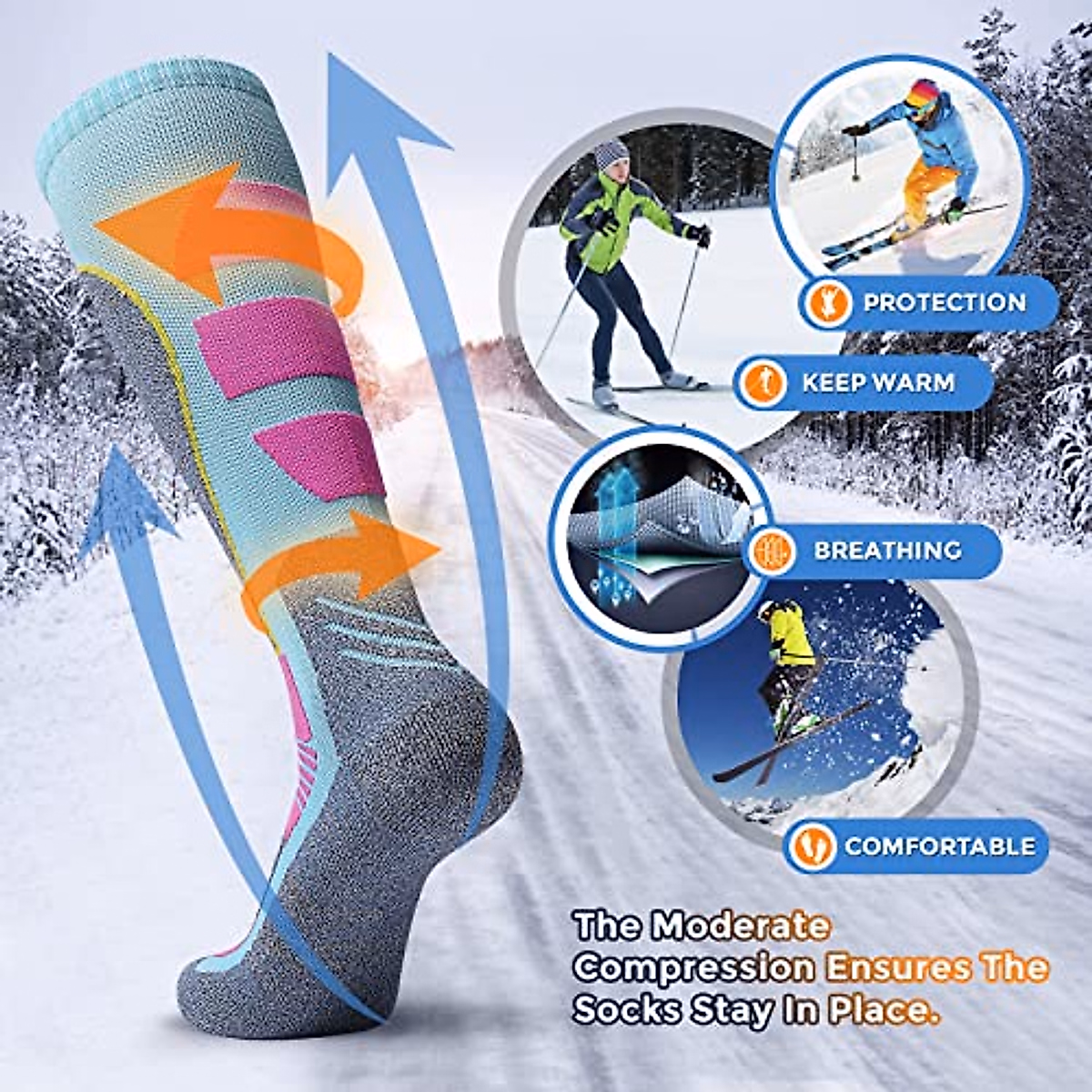 AII 2 pairs Athlete High Performance Unisex Knee Length Ski Socks For Men and Women, Winter Performance Socks，Snowboard socks