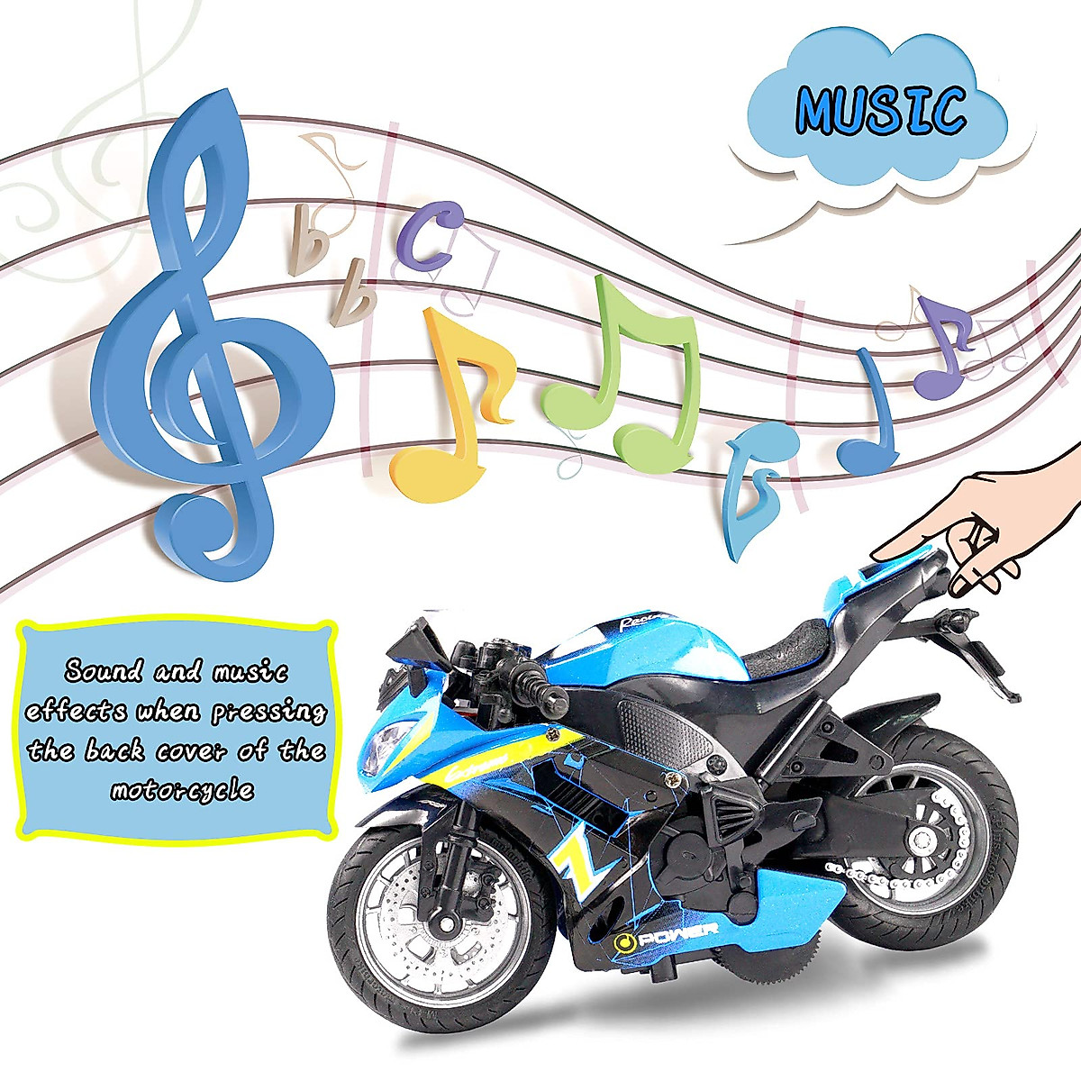 Toy Motorcycles, Diecast Motorcycle Toy with Music Lighting,Toy Motorcycle for Kids 3-5,Toy Motorcycles for Boys(Blue)