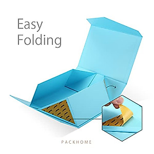 PACKHOME Gift Box 9x6.5x3.8 Inches, Bridesmaid Box, Rectangle Collapsible Box with Magnetic Lid for Gift Packaging (Matte Blue, Grain Texture)