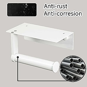 Toilet Paper Holder with Shelf，Wall Mounted Black Toilet Paper Holder，Marble Tissue Roll Holder for Bathroom Washroom(Middle 7.87 * 4.72 in)